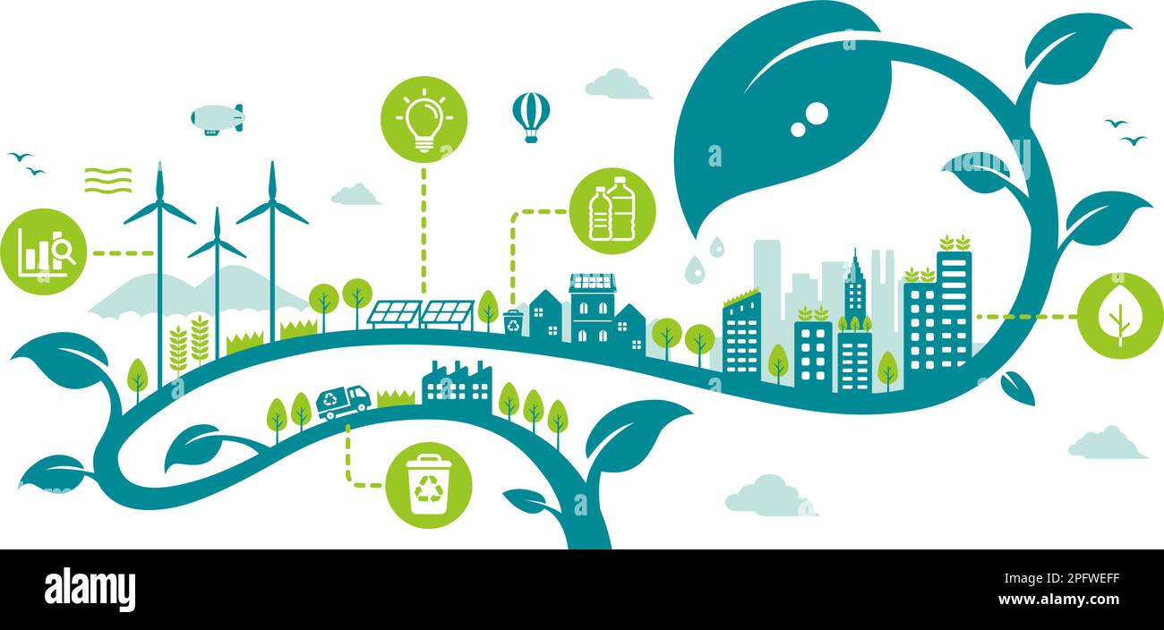 Green eco city vector illustration ( SDGs, ecology concept , nature ...