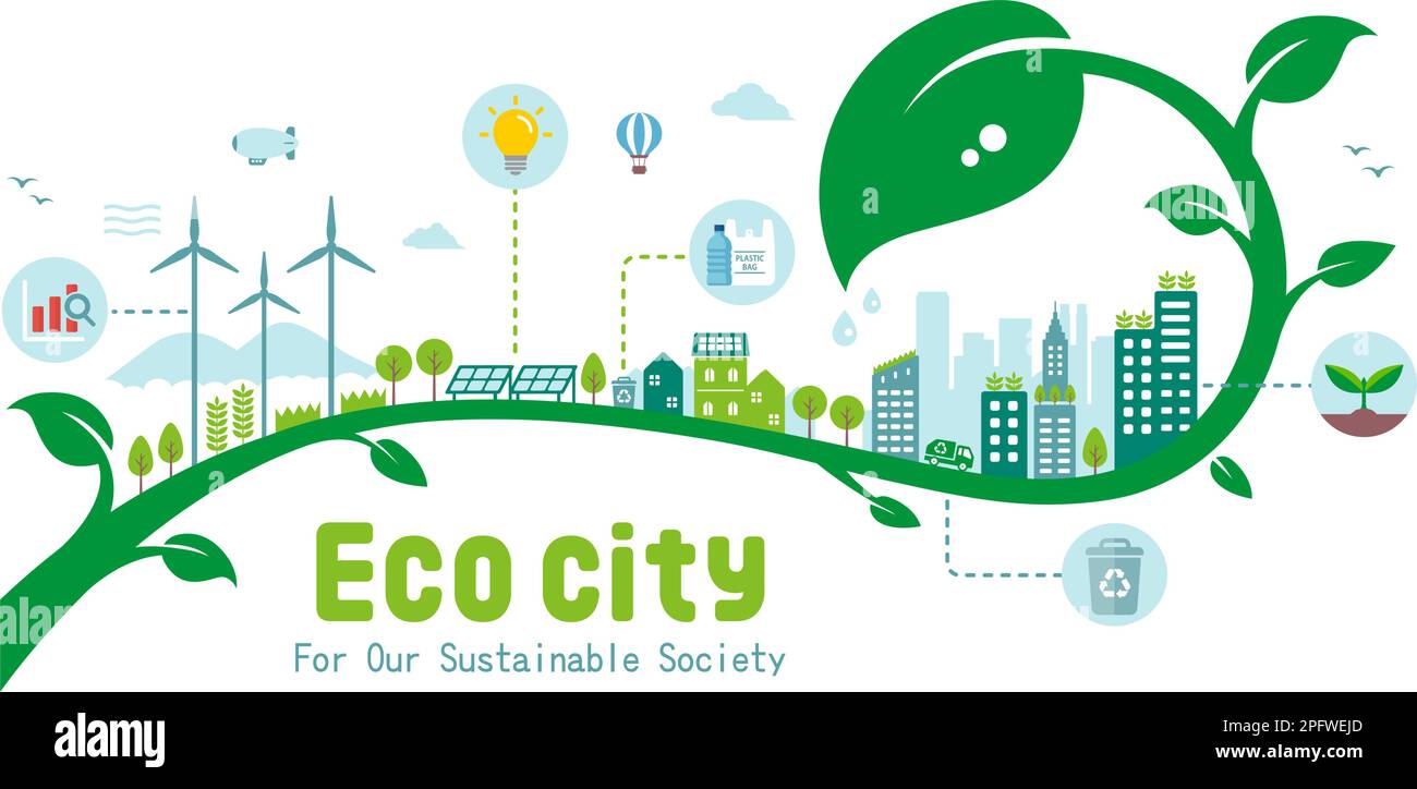 Green eco city vector illustration ( SDGs, ecology concept , nature ...
