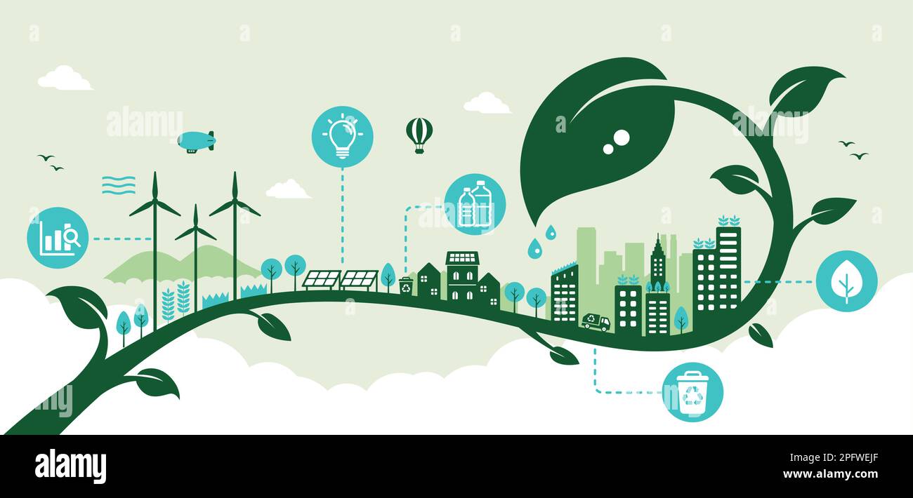 Green eco city vector banner illustration ( SDGs, ecology concept ...