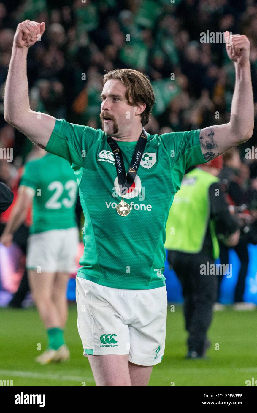 Mack Hansen of Ireland celebrates during the Guinness Six Nations Round ...