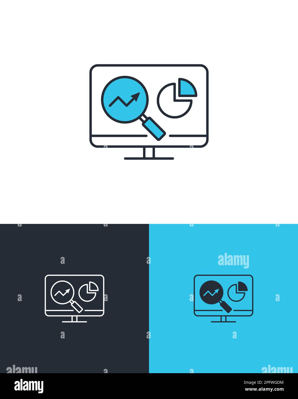 Data analysis chart and magnifying glass symbol on computer screen ...