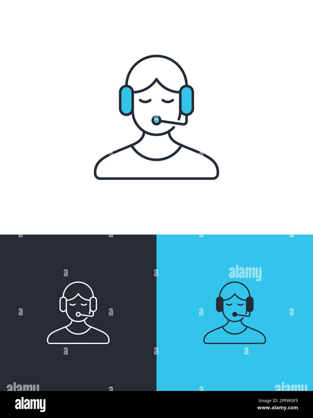 Line symbol of call center operator with headphones. Customer support ...