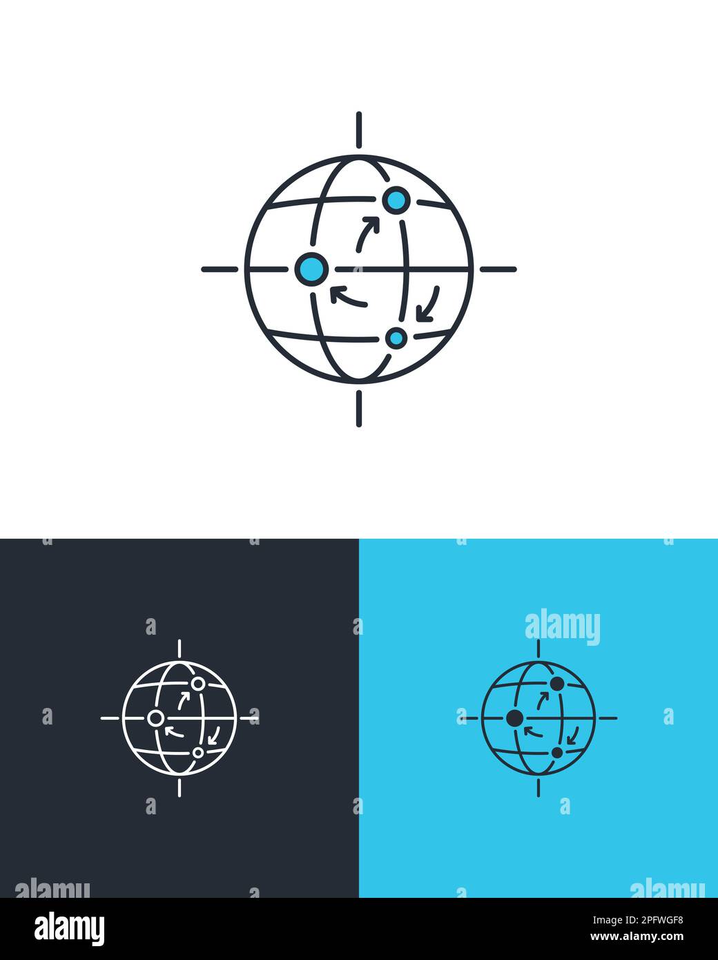 Wireframe globe with placement points and arrows. Worldwide ...