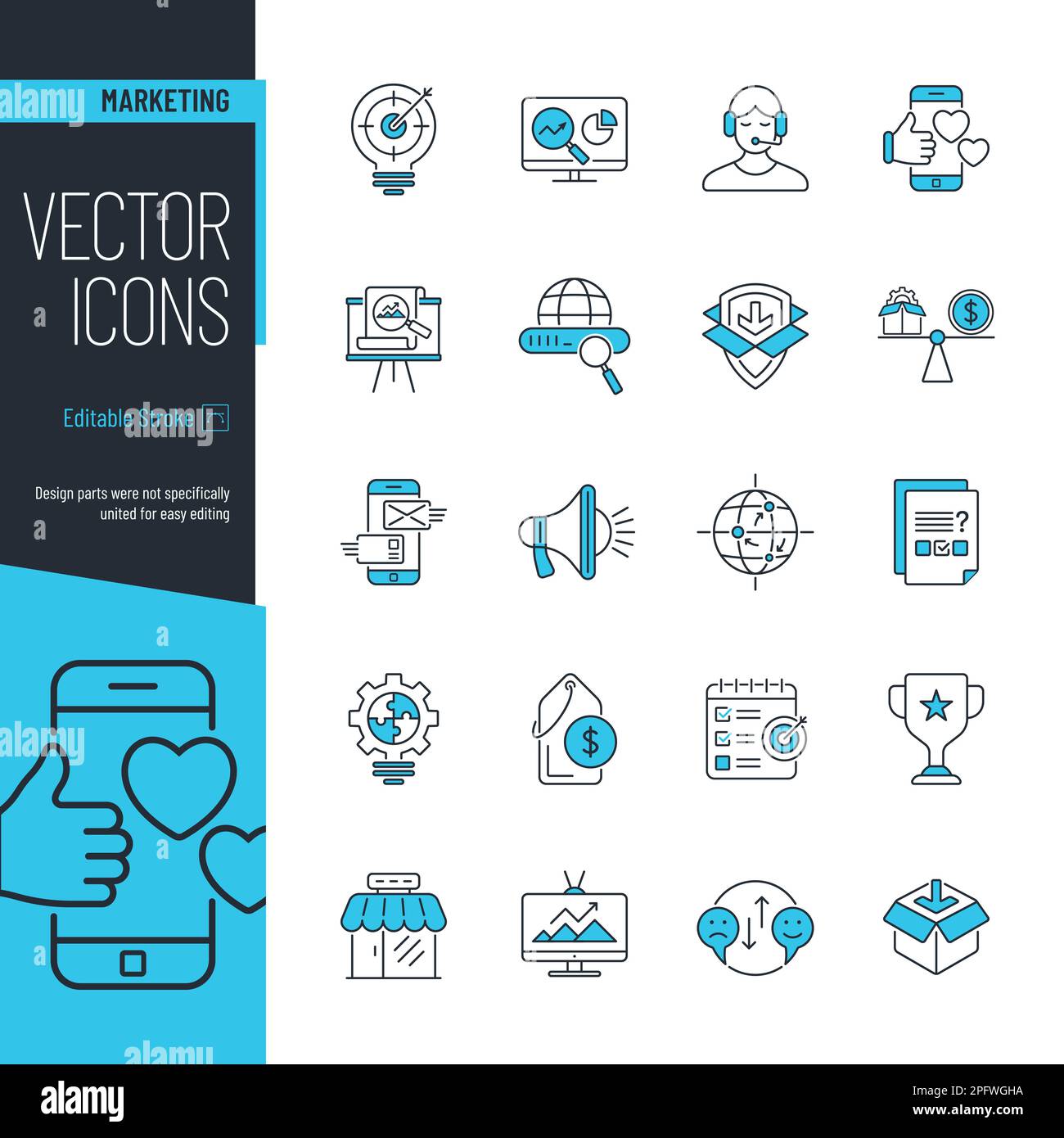 Commonly used business marketing strategies symbols on white background ...