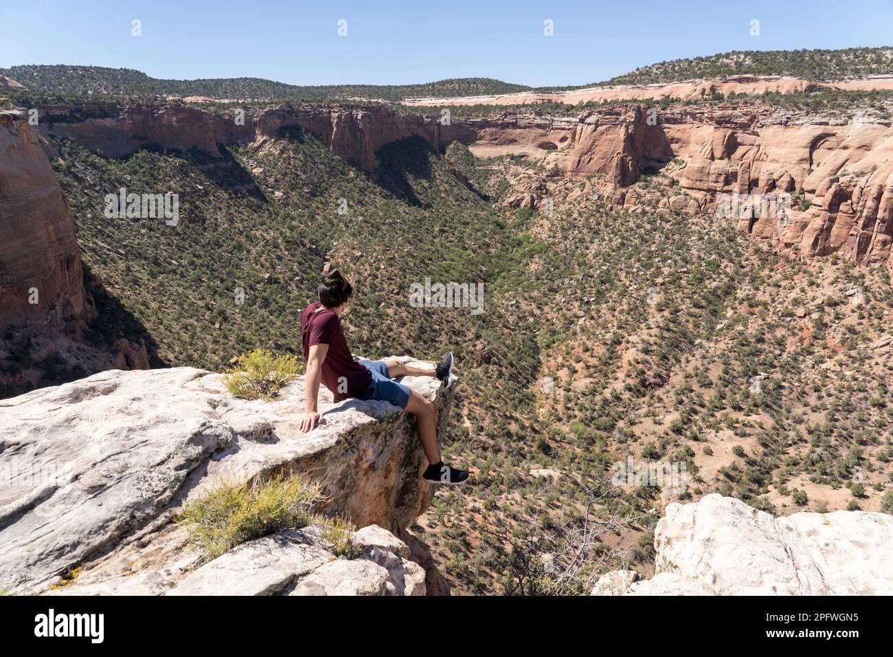 A male hiker admiring the view of Colorado National Monument Stock ...