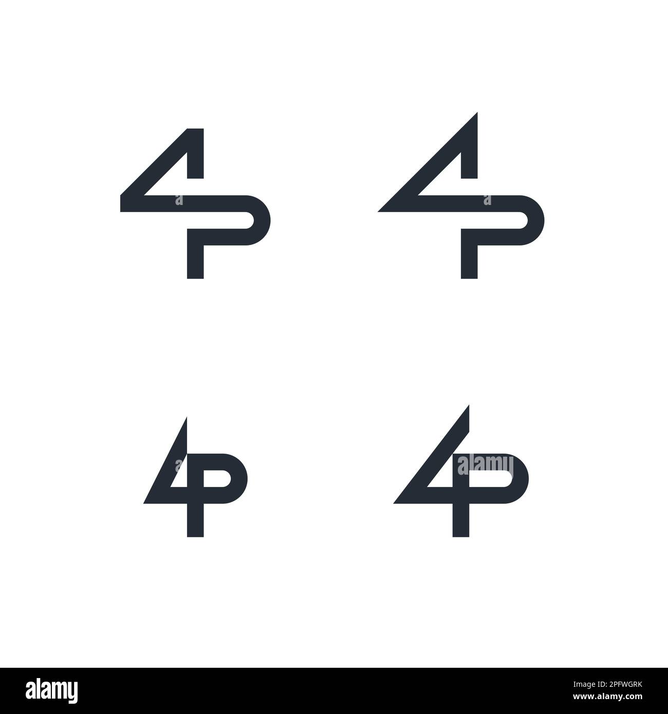 Set of combined 4 and P icon logo. 4P initials concept design Stock ...