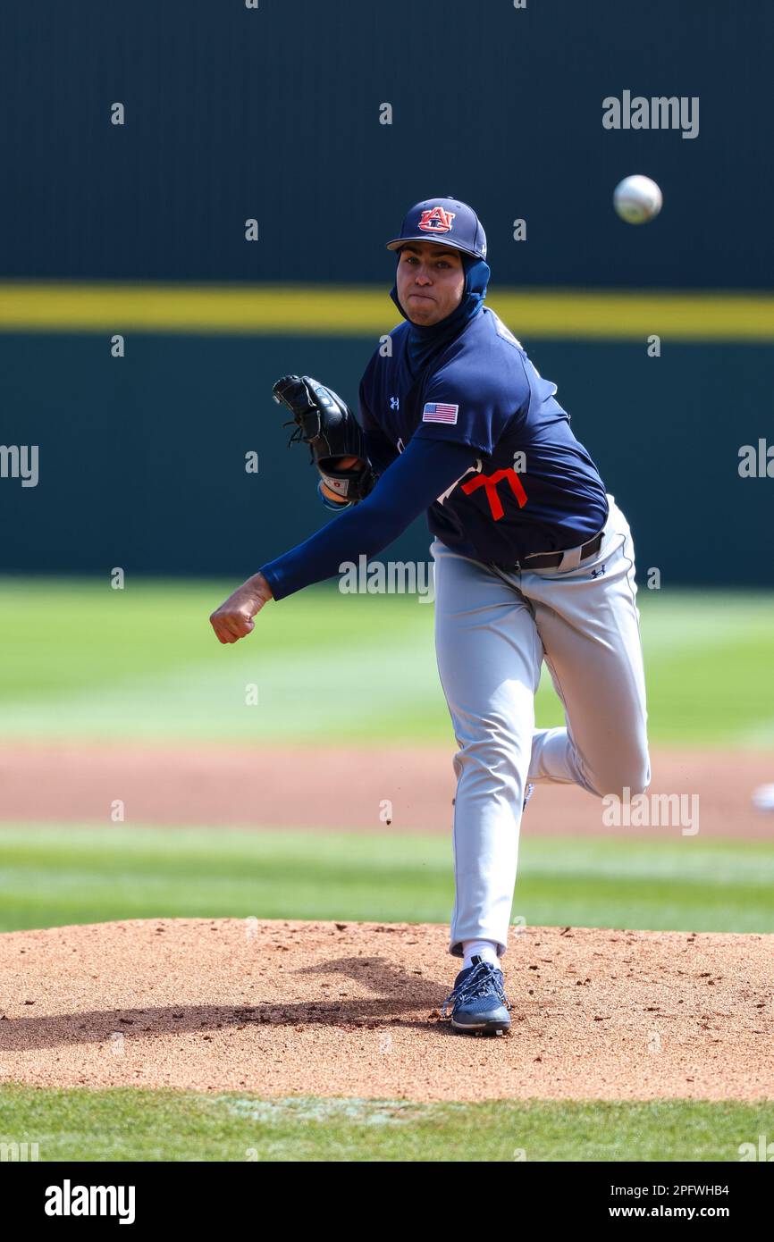 March 18, 2023: Auburn pitcher Zach Crotchfelt #77 delivers a ball from ...