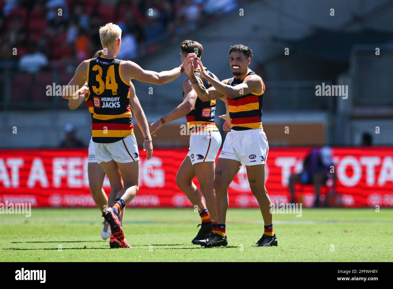 Izak Rankine of the Adelaide Crows celebrates scoring a goal during the ...