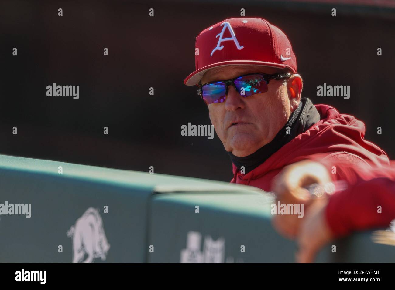 March 18, 2023: Razorback Head Coach Dave Van Horn glances towards his ...