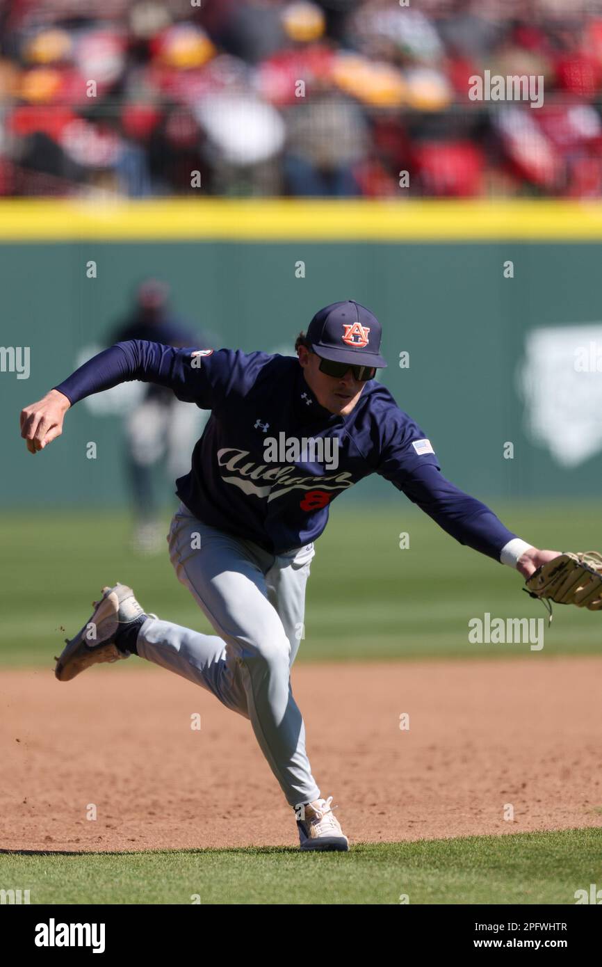 March 18, 2023: Bryson Ware #8 of Auburn makes a stabbing catch ...