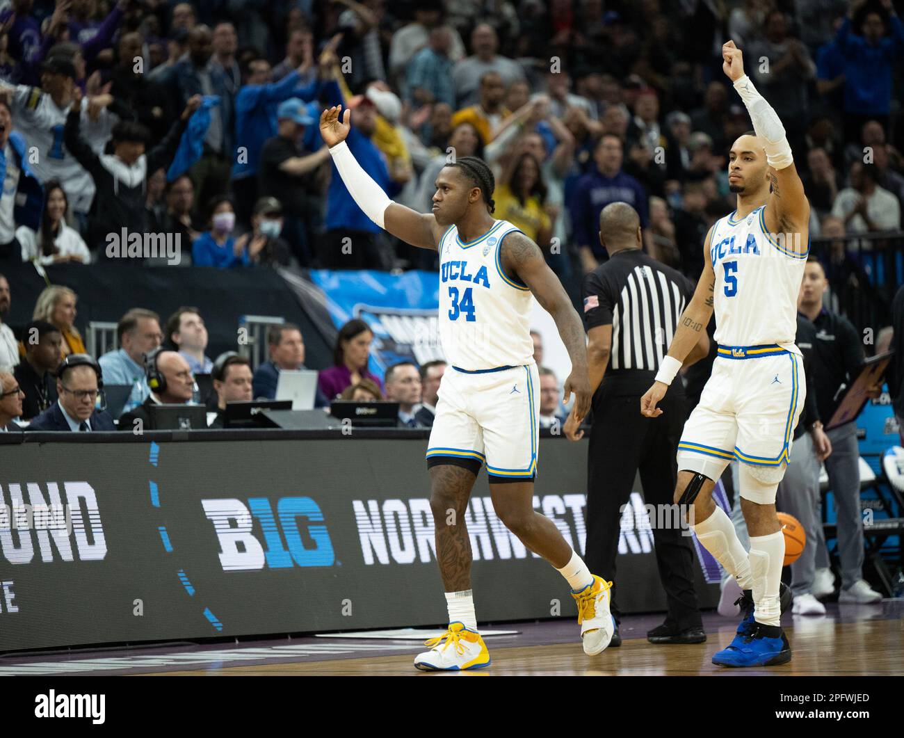 Sacramento, CA, USA. 18th Mar, 2023. UCLA Bruins guard David Singleton (34) and UCLA Bruins ...
