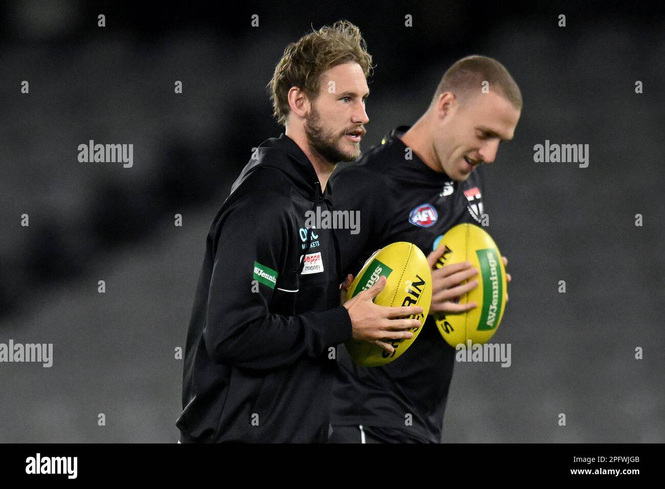 Jimmy Webster of the Saints and Callum Wilkie of the Saints warm up ...