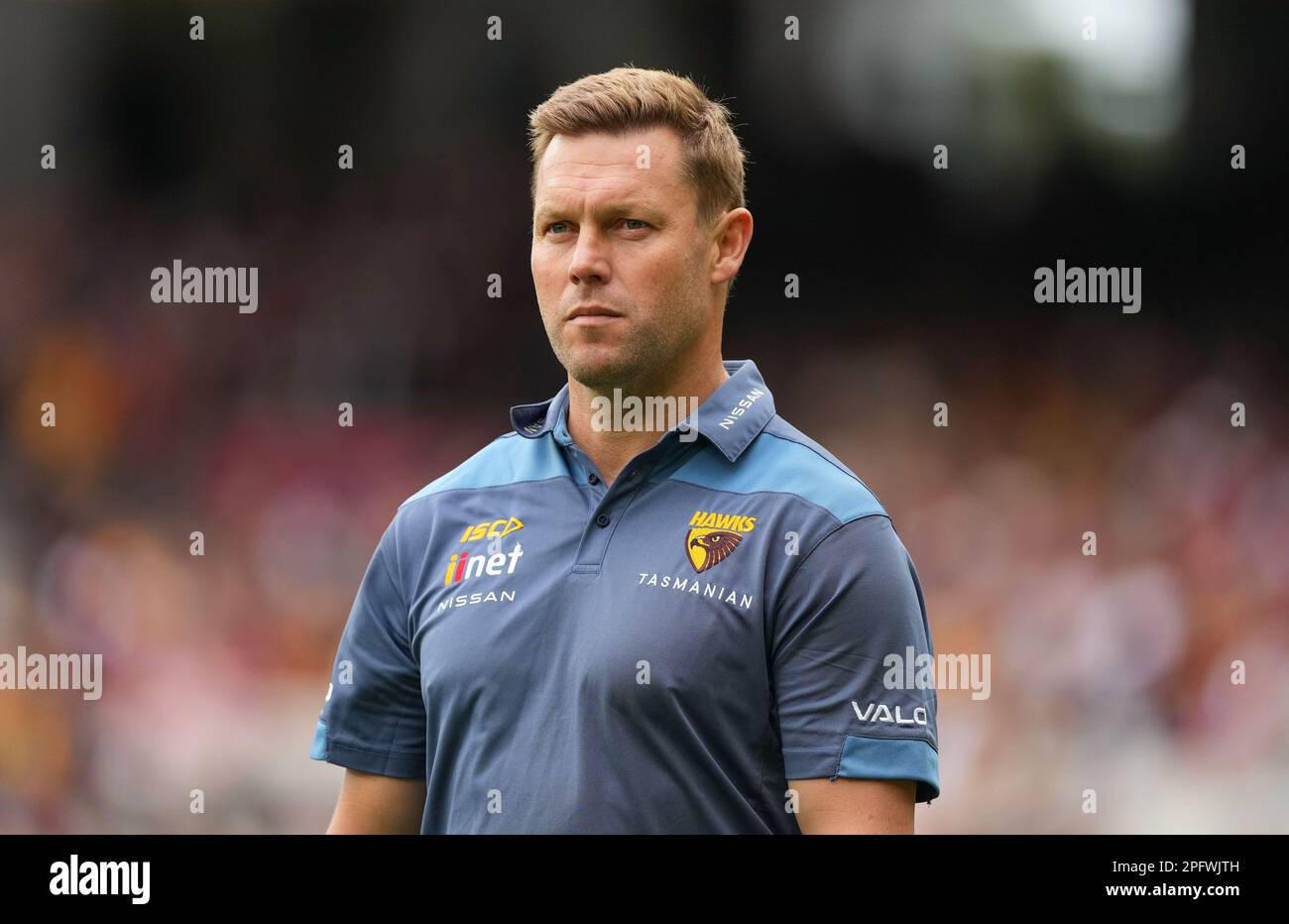 Sam Mitchell, coach of the Hawks looks on during the AFL Round 1 match ...