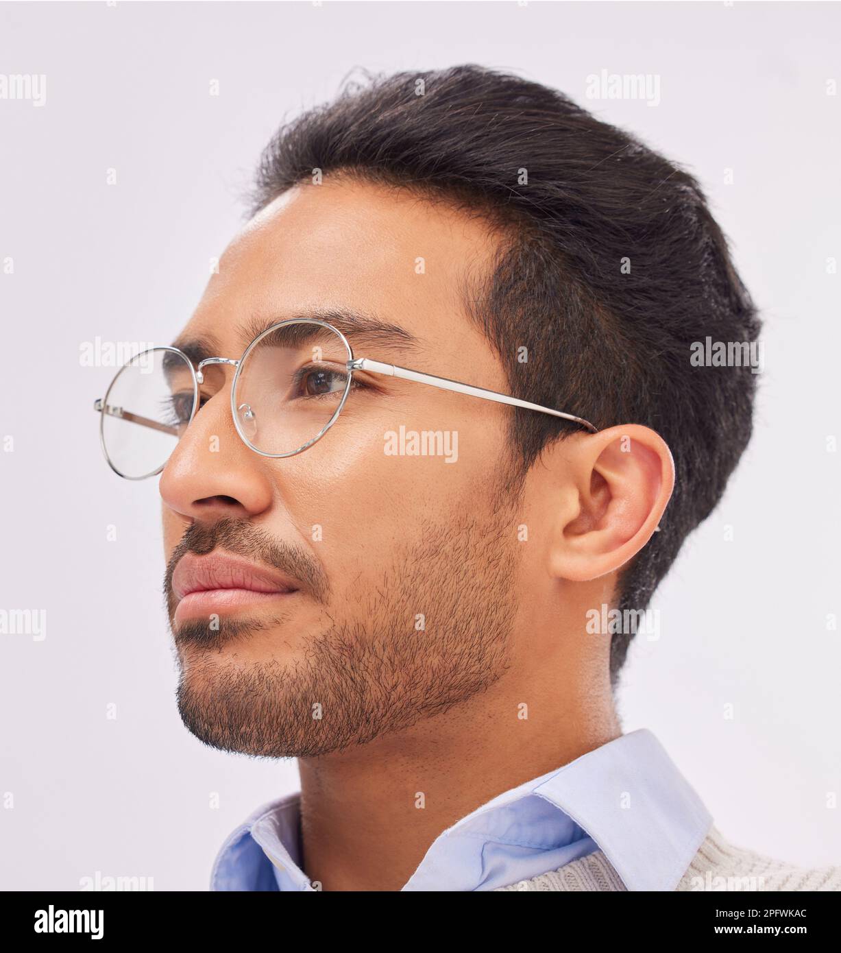 Business, glasses and man thinking, concentration and professional with ...