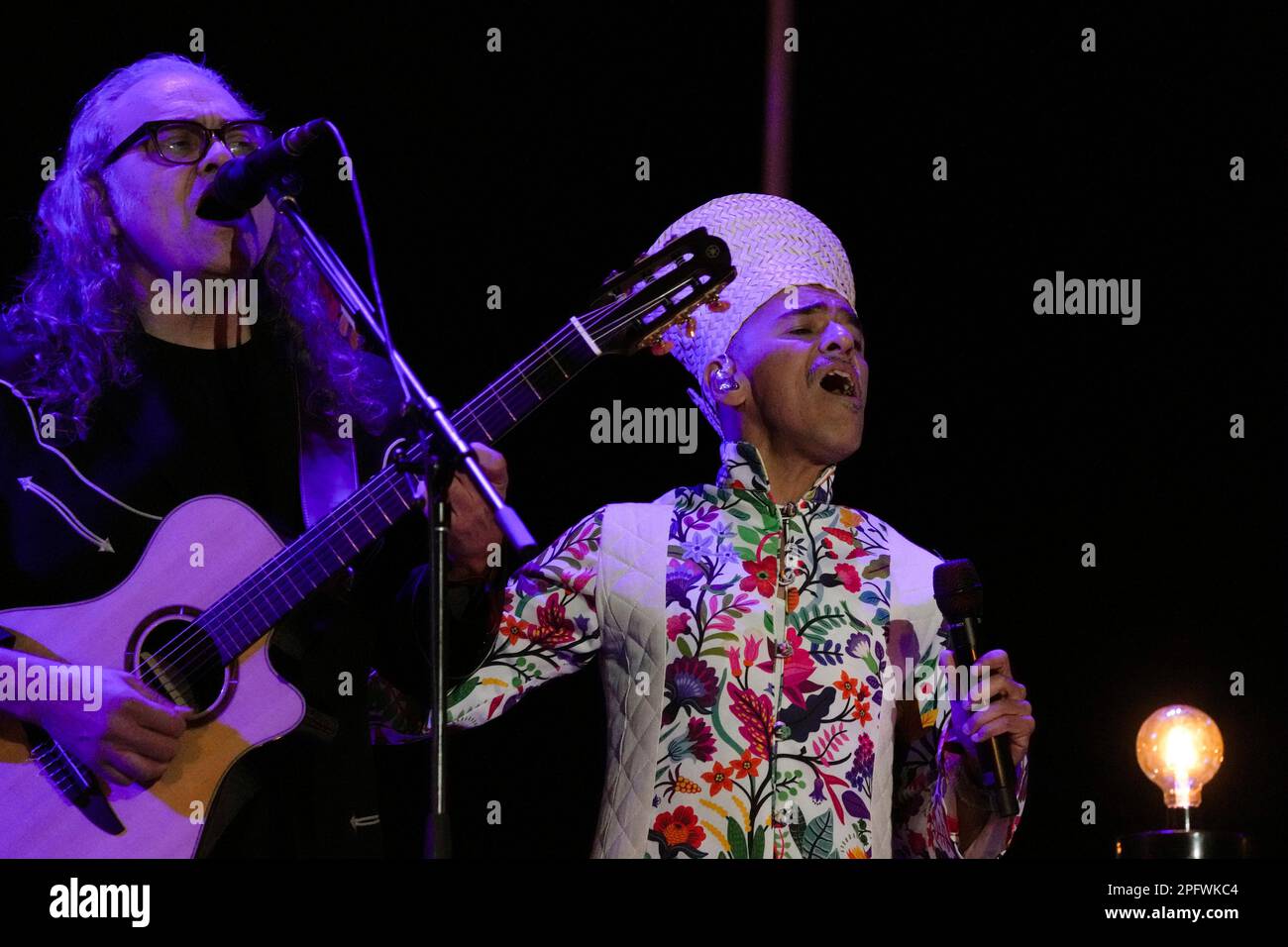 Ruben Albarran, right, singer of Cafe Tacvba performs during the Vive ...