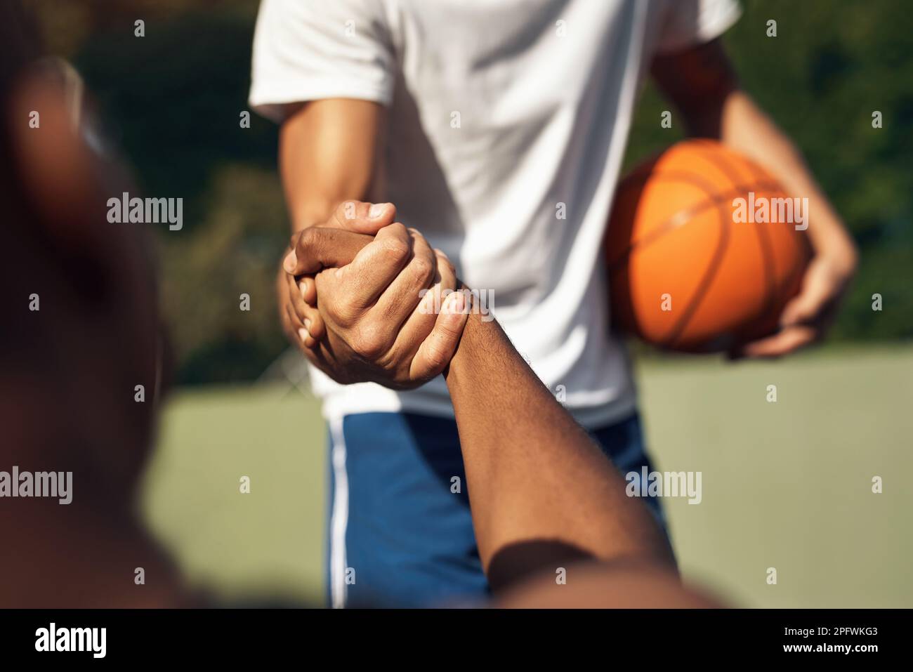 Respect the game and respect the players. Closeup shot of two sporty ...