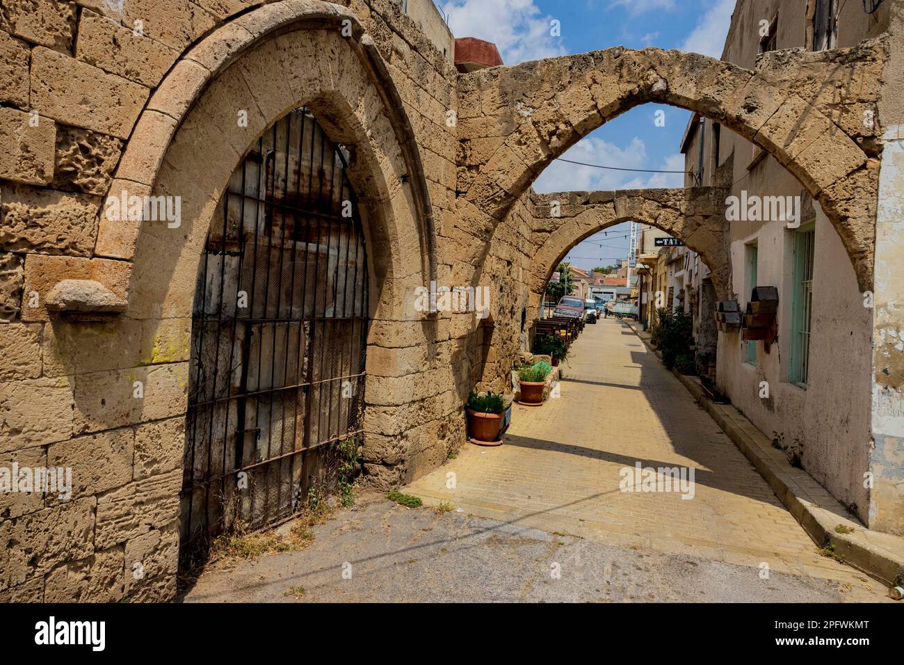 June 7, 2022, Famagusta, Cyprus: Medieval era stone arches cross a ...
