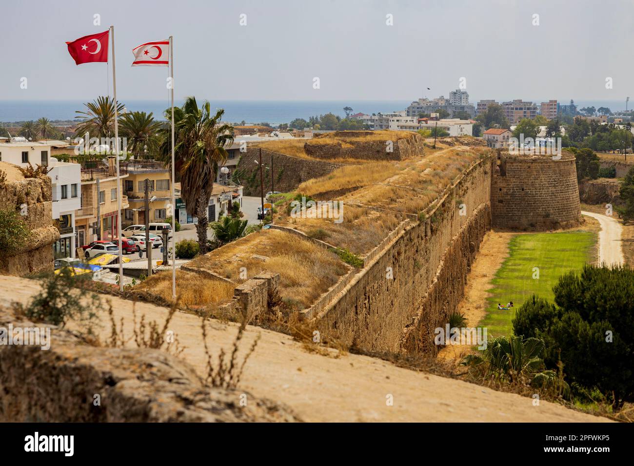 June 7, 2022, Famagusta, Cyprus: Turkish flags fly over the ancient ...