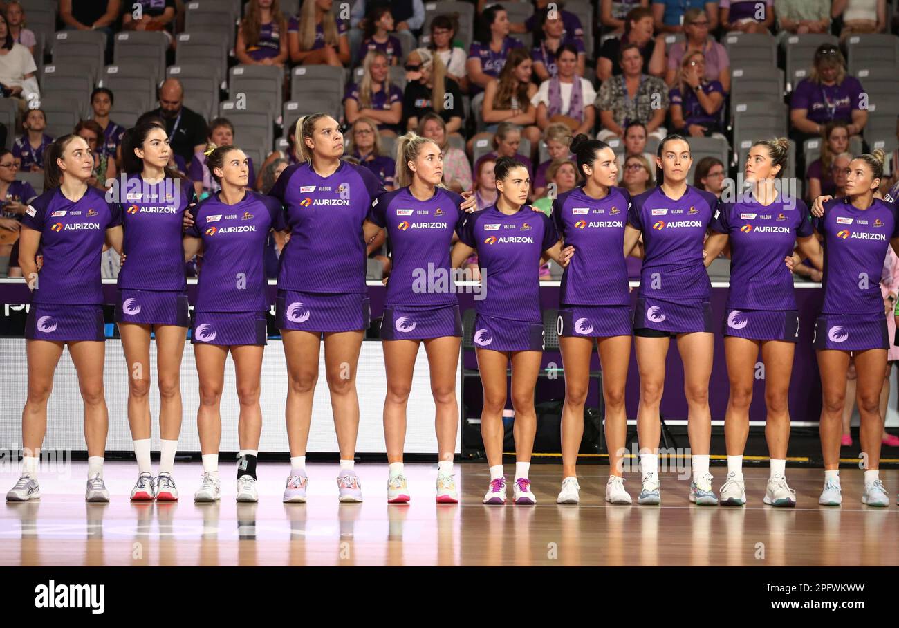 Firebirds team lineup during the Super Netball Round 1 match between ...