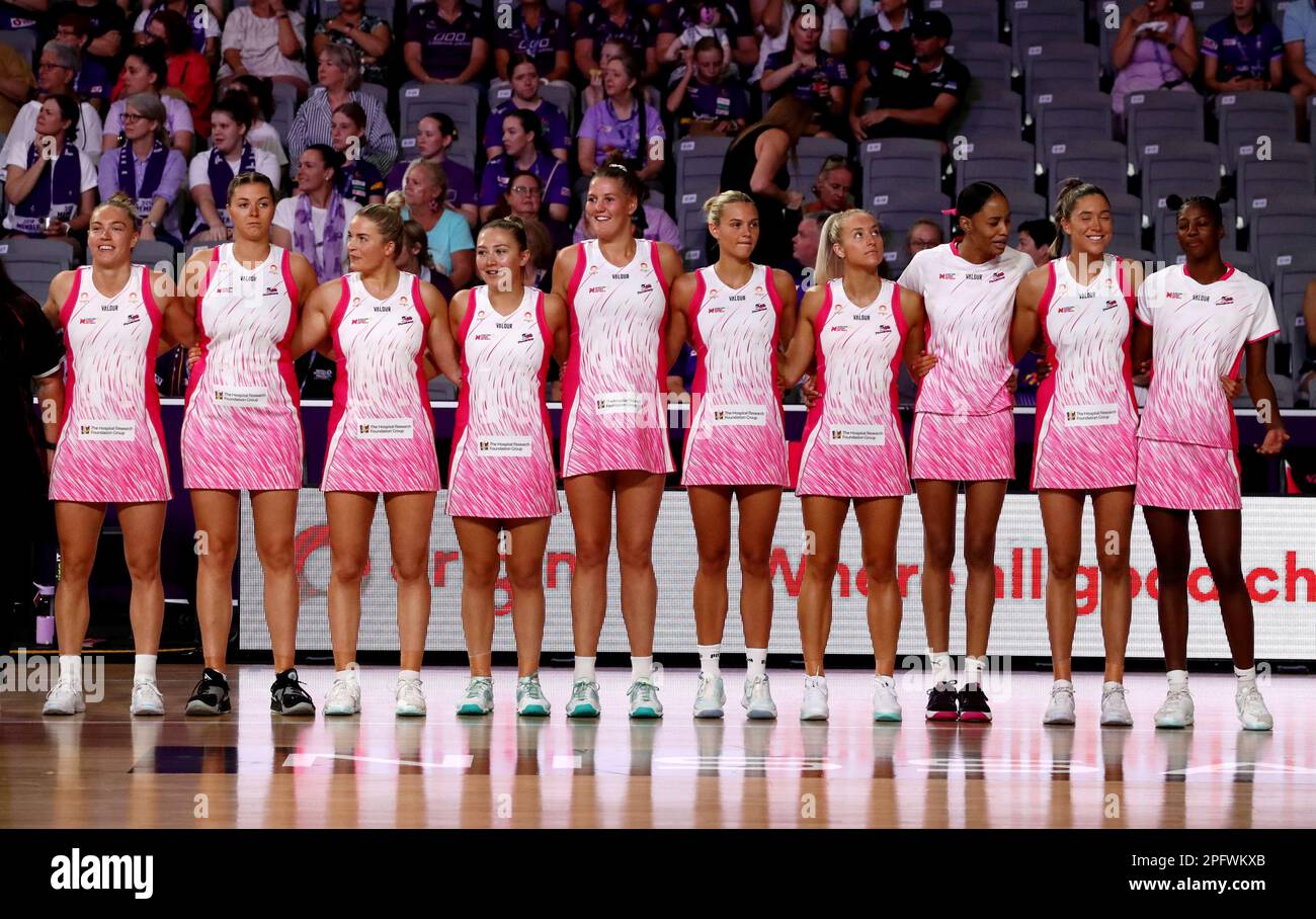 Thunderbirds team lineup during the Super Netball Round 1 match between ...