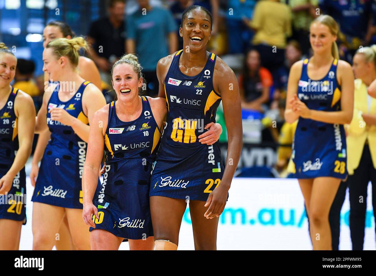 Steph Wood and Kadie-Ann Dehaney of the Lightning celebrate winning the ...