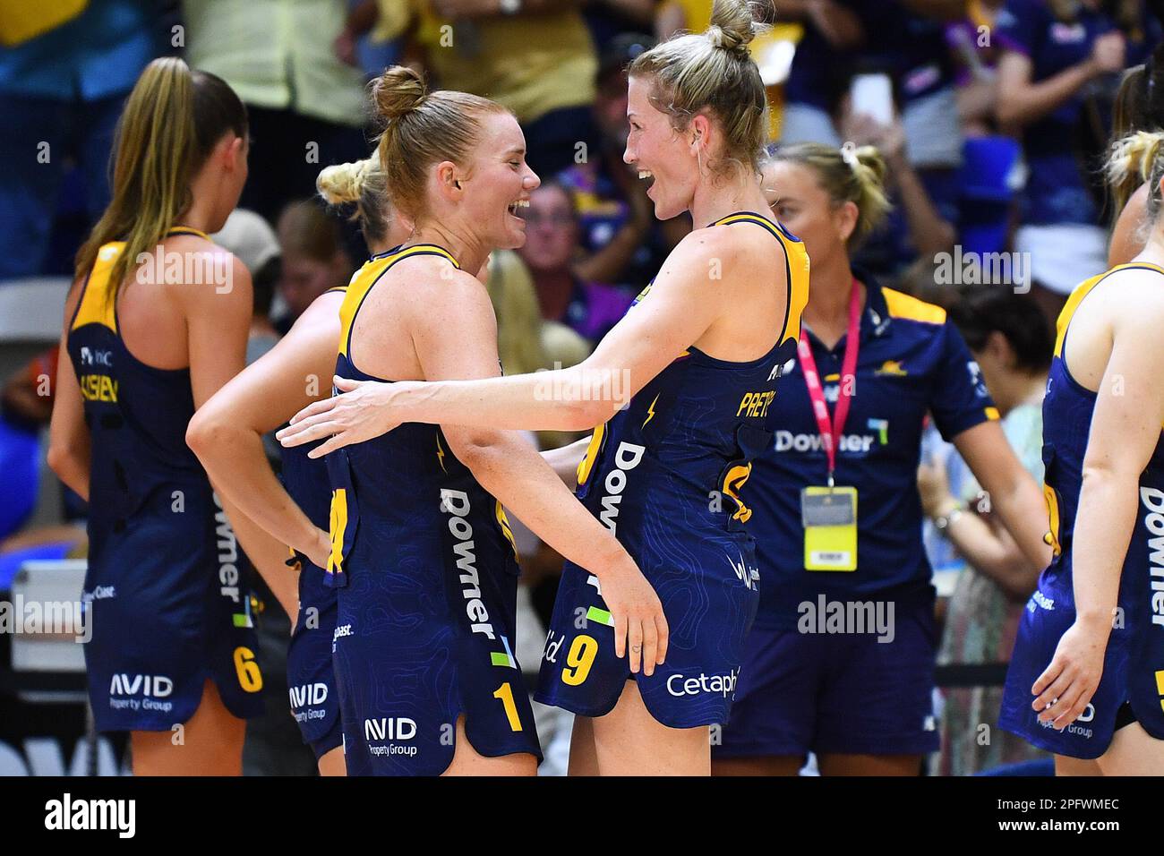 Steph Wood and and Karla Pretorius of the Lightning celebrate the win ...