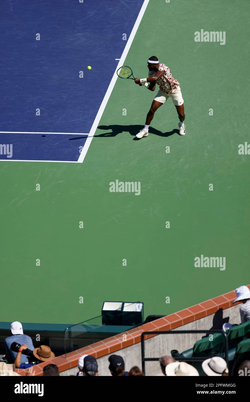 March 18, 2023 Frances Tiafoe returns a shot to Daniil Medvedev of ...
