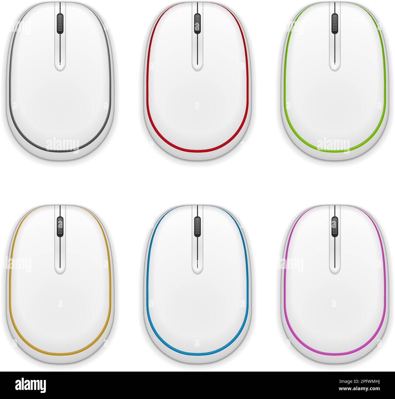 White computer mouse on white backgrond, top view, vector eps10 ...