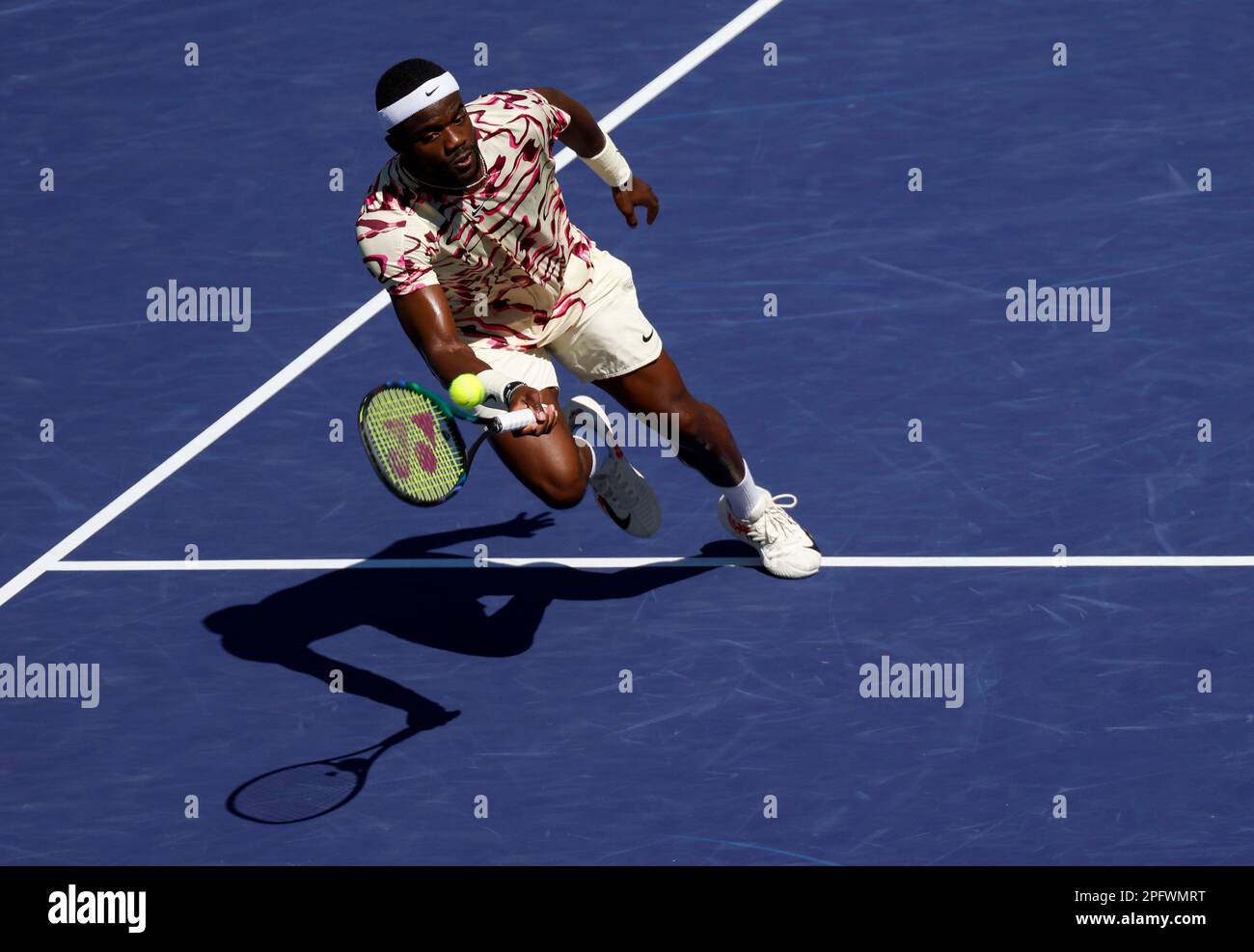 March 18, 2023 Frances Tiafoe returns a shot to Daniil Medvedev of ...
