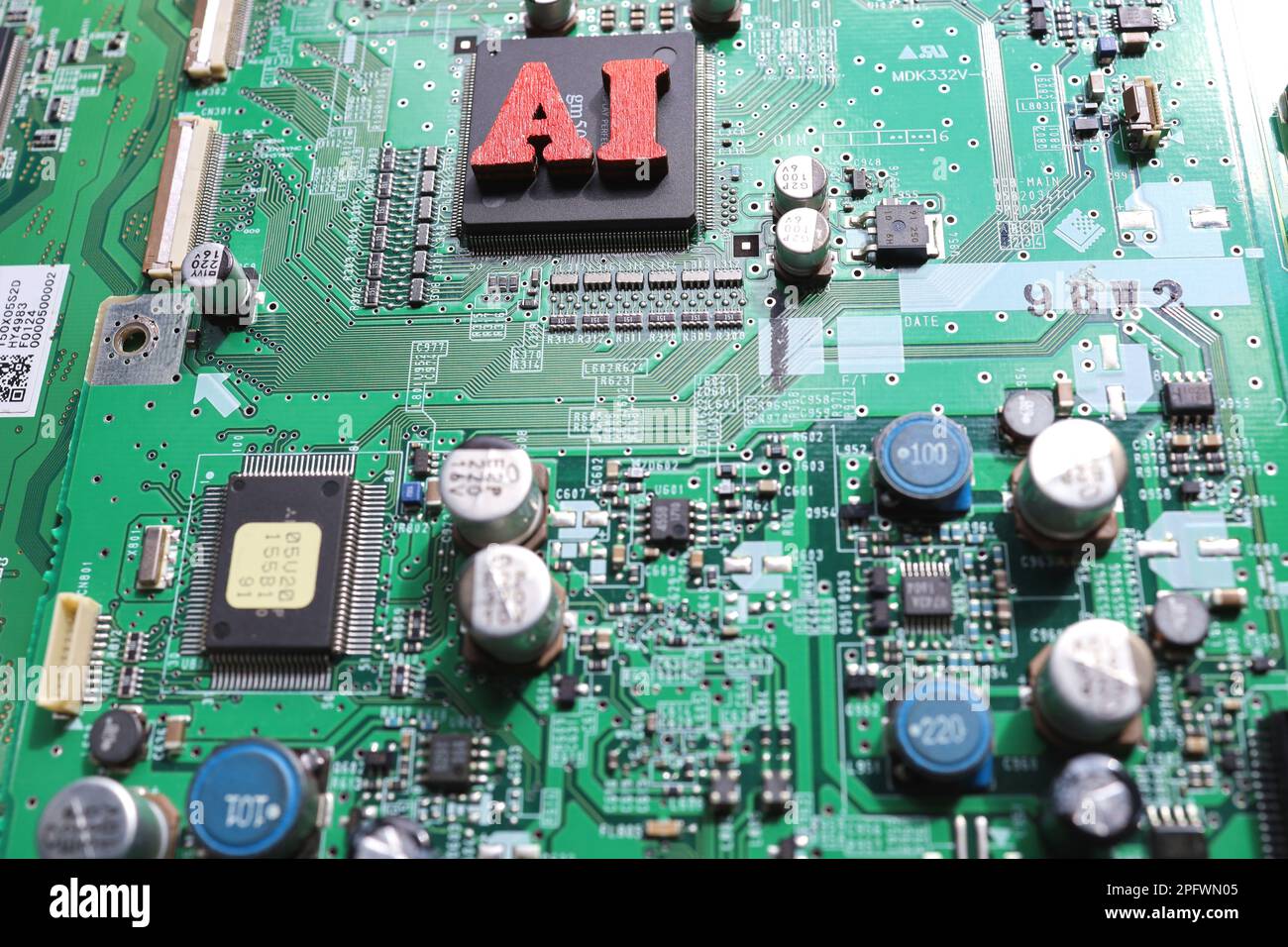 Semiconductor printed circuit board and AI letters. Concept: AI and ...