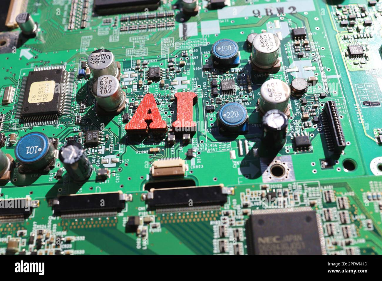 Semiconductor printed circuit board and AI letters. Concept: AI and ...