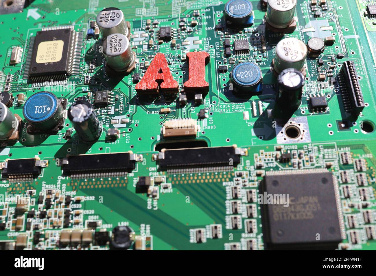Semiconductor printed circuit board and AI letters. Concept: AI and ...