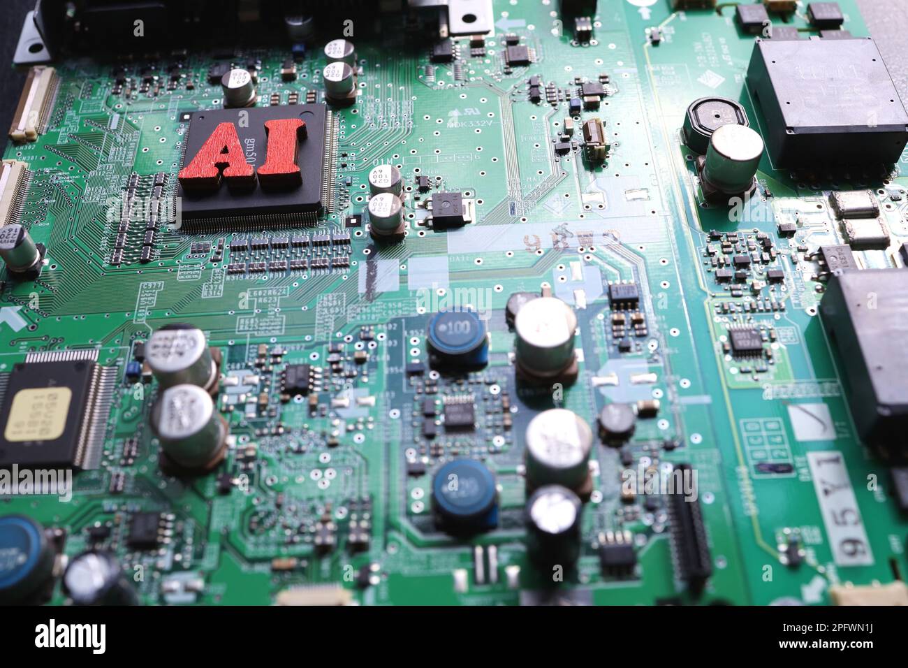 Semiconductor printed circuit board and AI letters. Concept: AI and ...