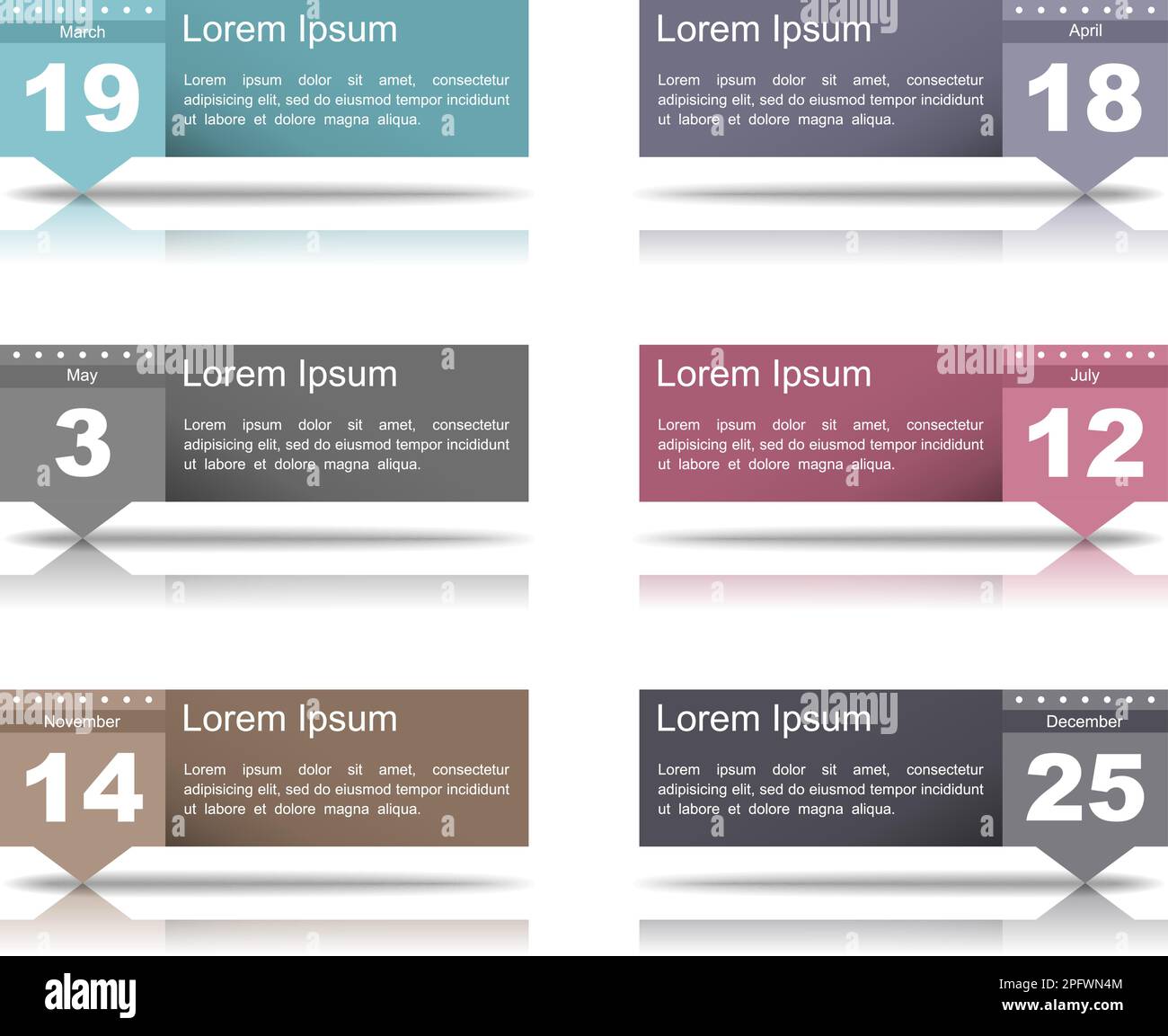 Set of design elements with calendar dates and place for describing the ...