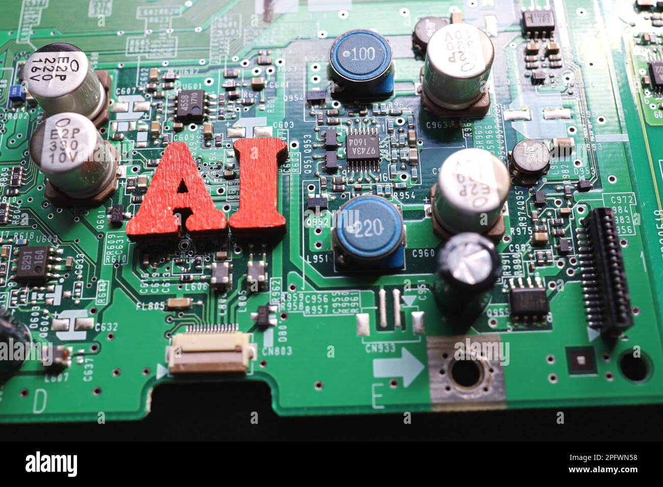 Semiconductor printed circuit board and AI letters. Concept: AI and ...
