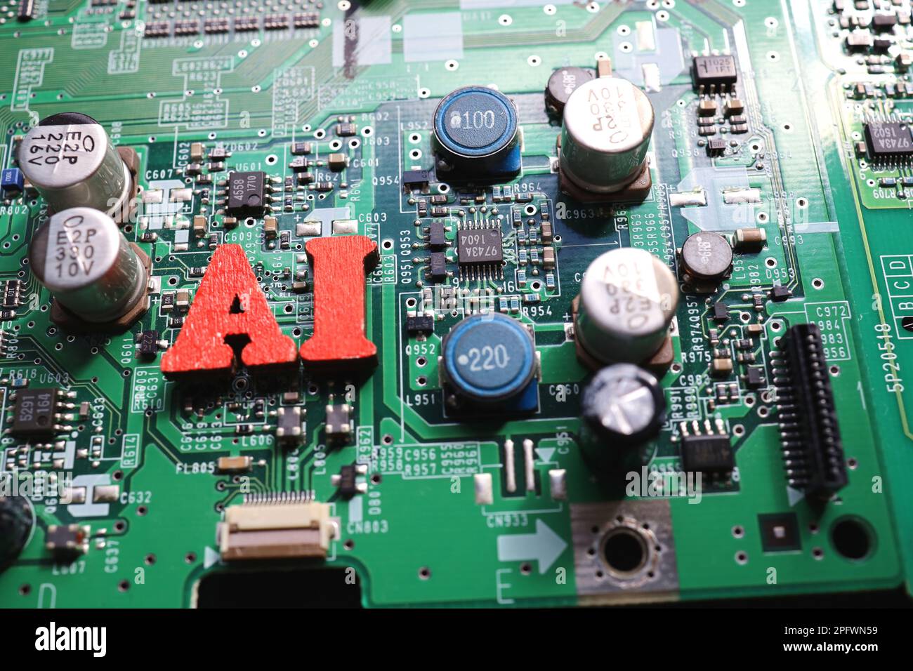 Semiconductor printed circuit board and AI letters. Concept: AI and ...