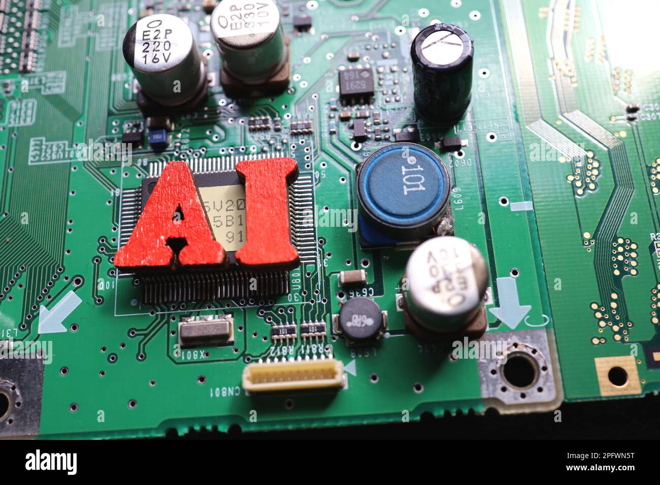 Semiconductor printed circuit board and AI letters. Concept: AI and ...