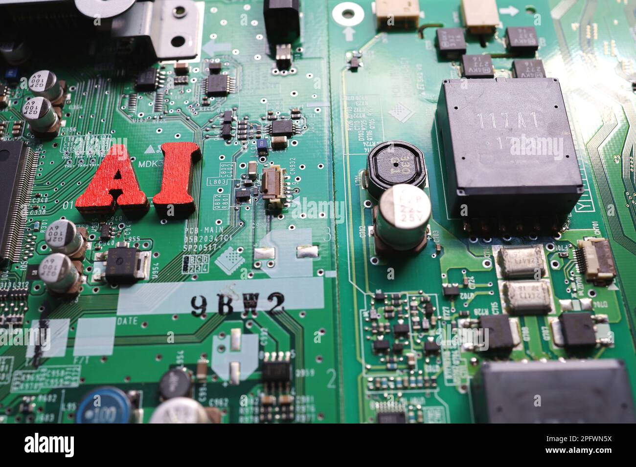 Semiconductor printed circuit board and AI letters. Concept: AI and ...