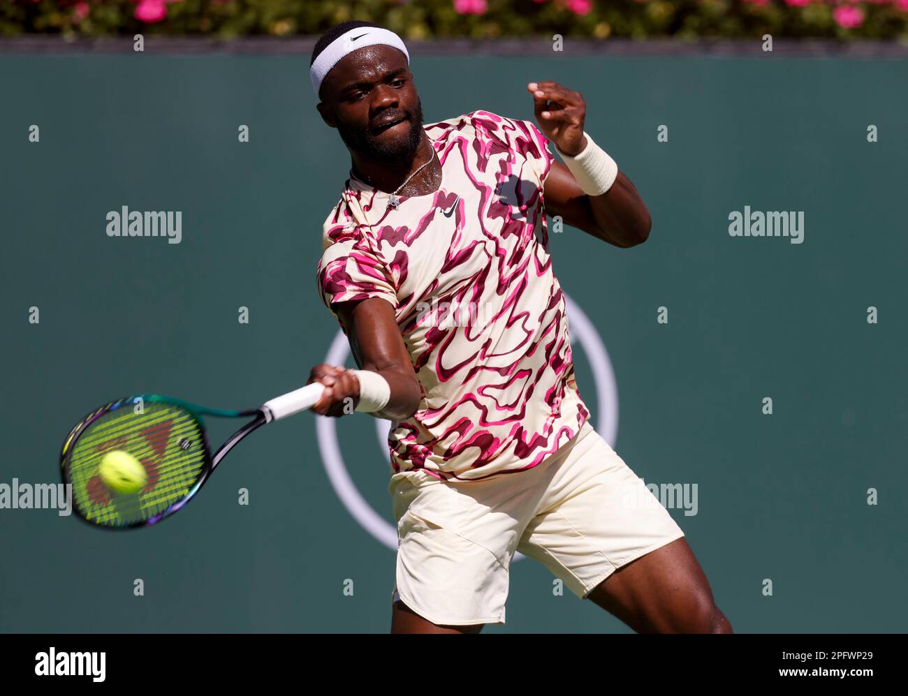 March 18, 2023 Frances Tiafoe returns a shot to Daniil Medvedev of ...