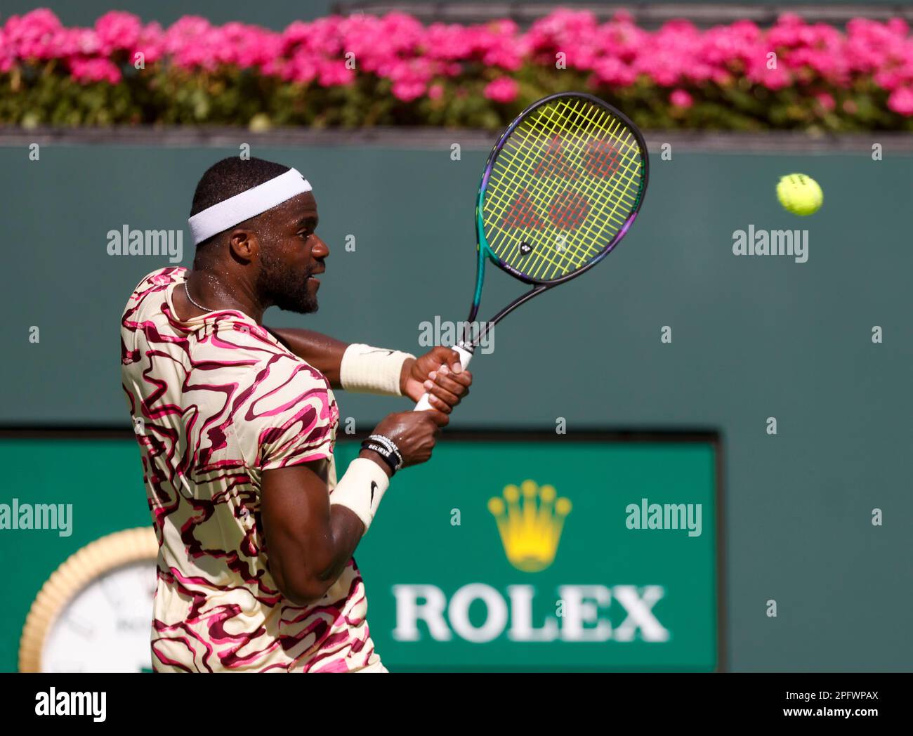 March 18, 2023 Frances Tiafoe returns a shot to Daniil Medvedev of ...