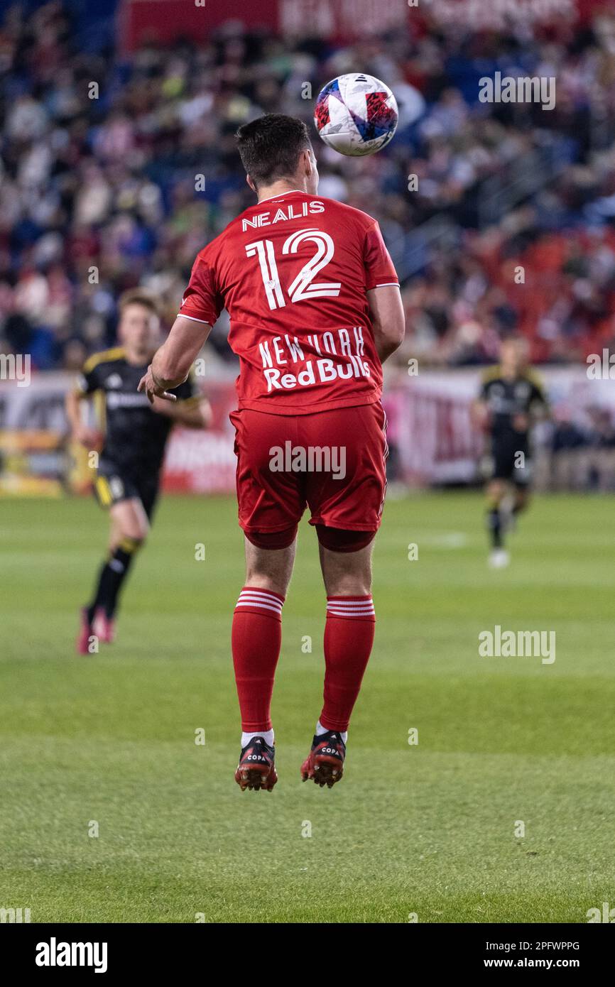 Dylan Nealis (12) of Red Bulls controls air ball during MLS regular ...