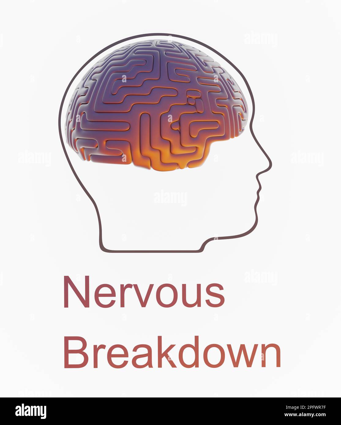 3D illustration of a human brain within head silhouette, titled as ...