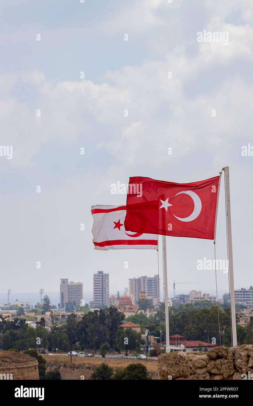 June 7, 2022, Famagusta, Cyprus: Turkish flags fly over the ancient ...