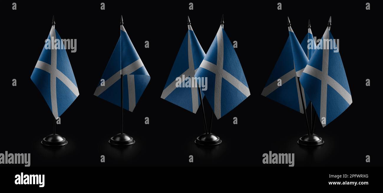 Small national flags of the Scotland on a black background Stock Photo ...
