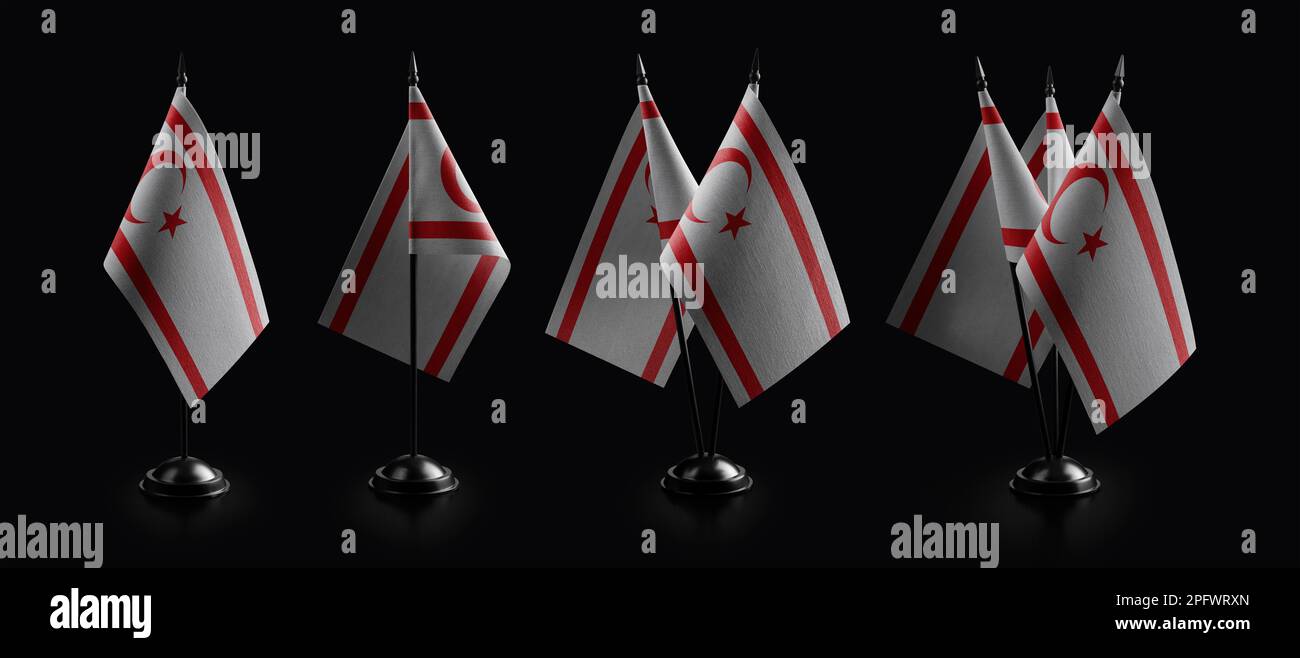 Small national flags of the Northern Cyprus on a black background Stock ...