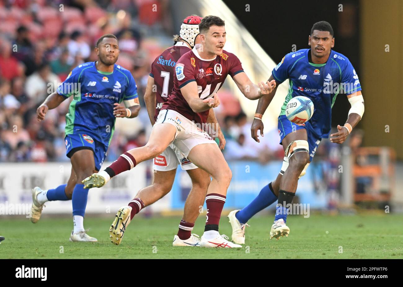 Taj Annan (centre) of the Reds in action during the Super Rugby Pacific ...