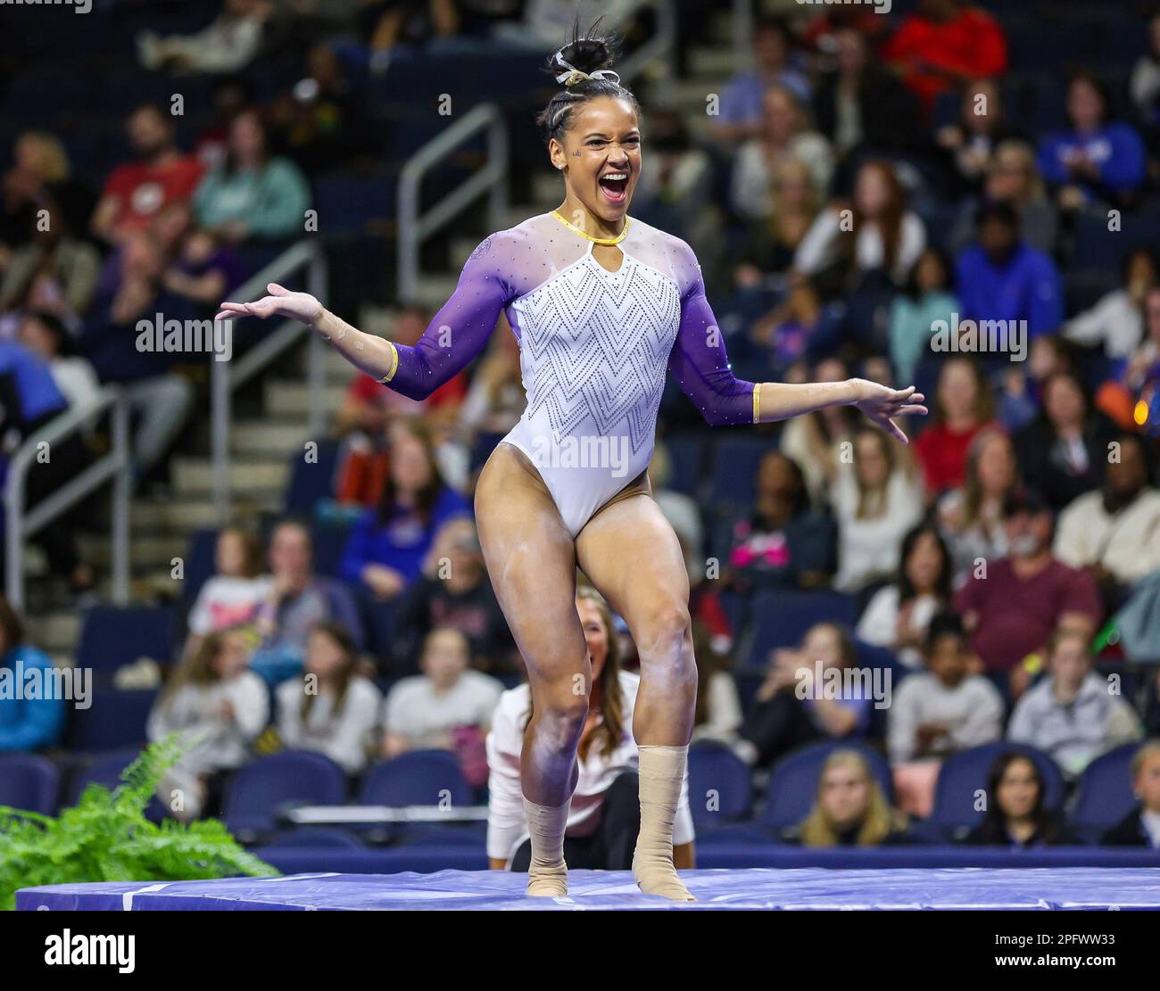 March 18, 2023: LSU's Haleigh Bryant performs her floor routine during the 2023 SEC Gymnastics ...