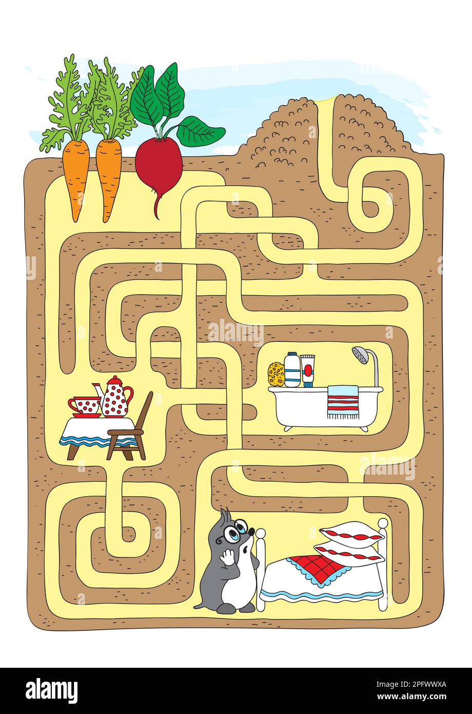 Maze game for kids, find the right path for the mole Stock Vector Image ...