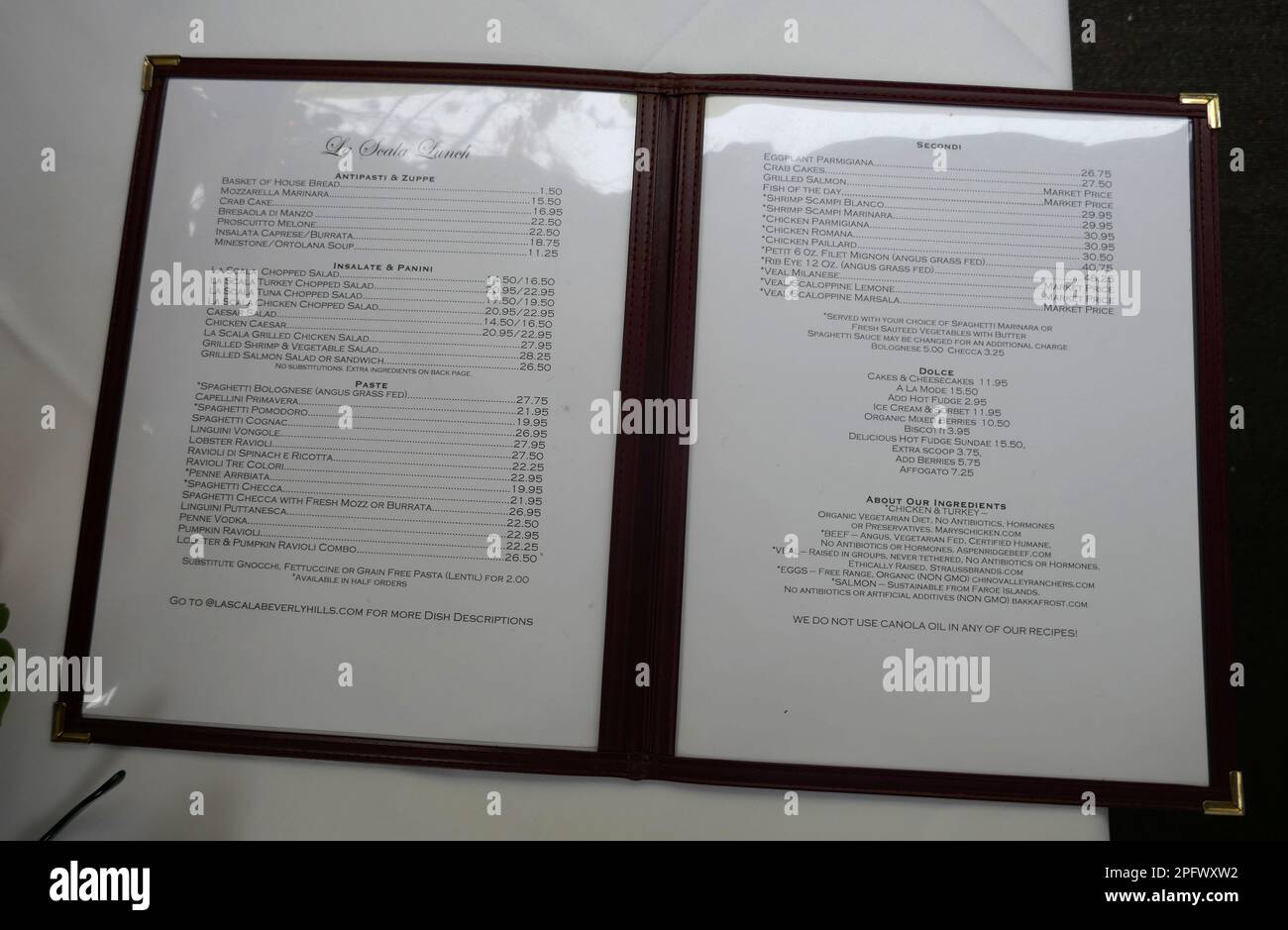 Beverly Hills, California, USA 18th March 2023 Menu at La Scala ...