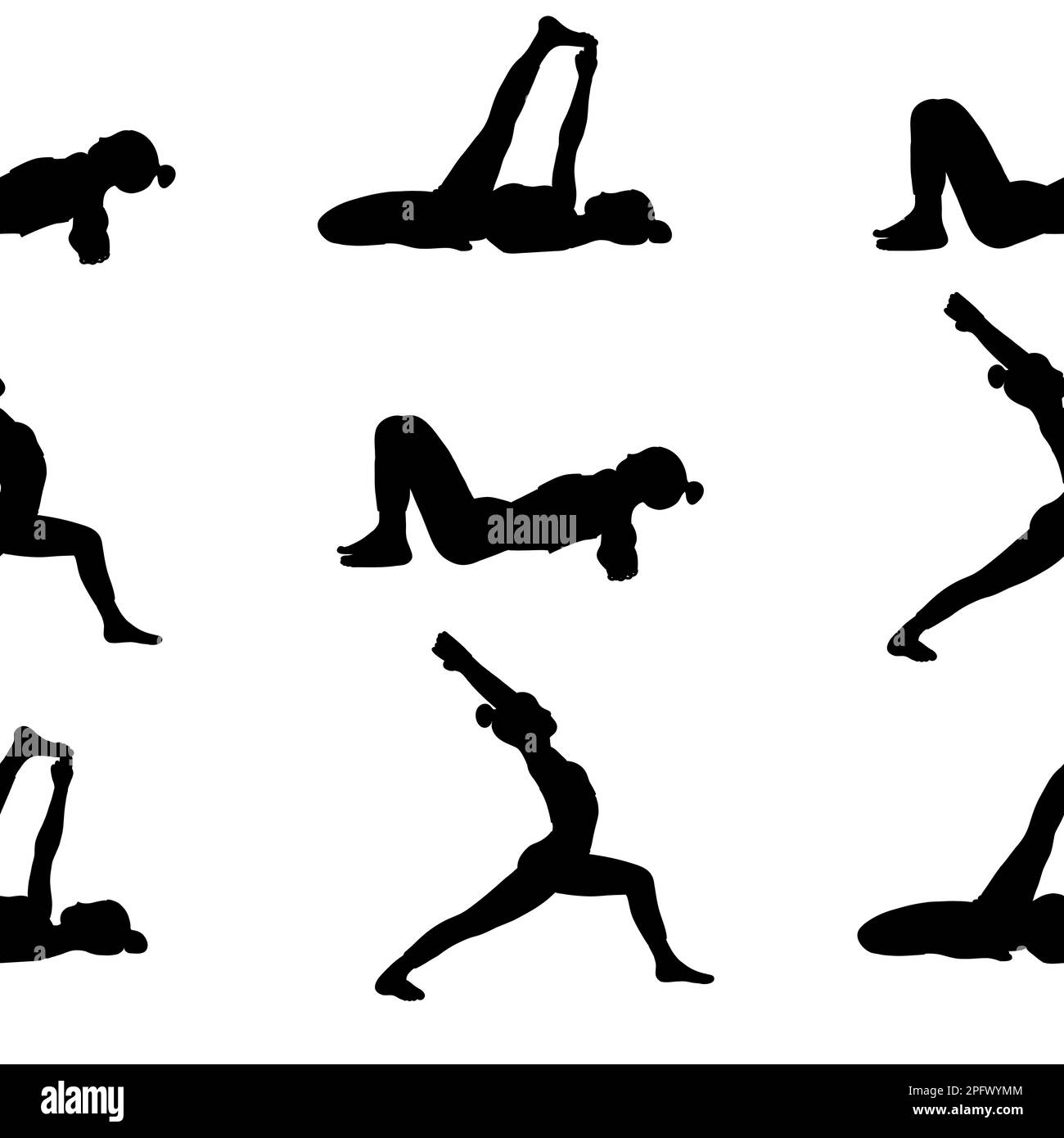 Yoga poses seamless pattern. Black shadow. Female, lady, woman, girl ...